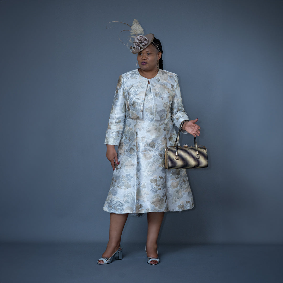 Beige & Gold High-Low Dress with Jacquard Jacket – Cerrura Fashions