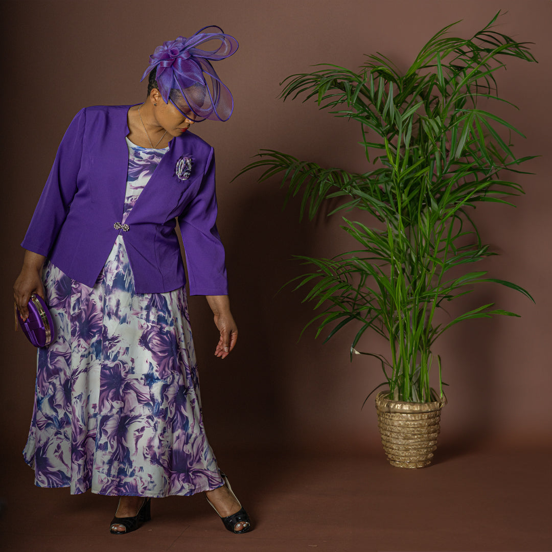 Purple Flowing Long Floral Dress & Jacket – Cerrura Fashions